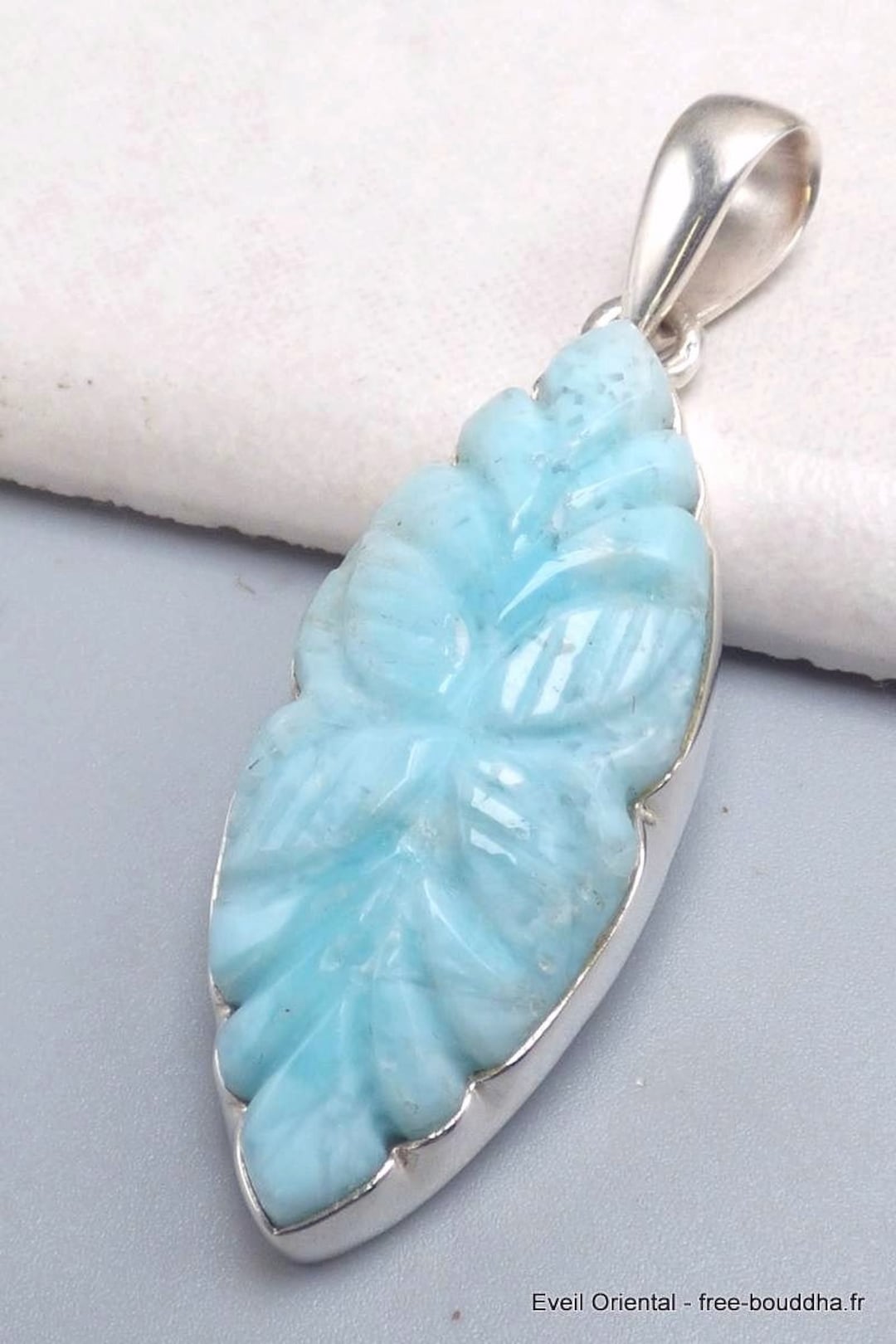 Hand-carved Larimar Pendant in Flower Shape, 925 Silver, Larimar ...