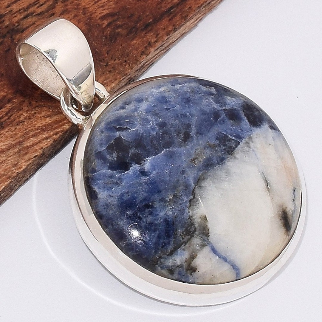 SODALITE JEWELRY PENDANT Natural Stone Round Shape Silver 925, Sodalite ...