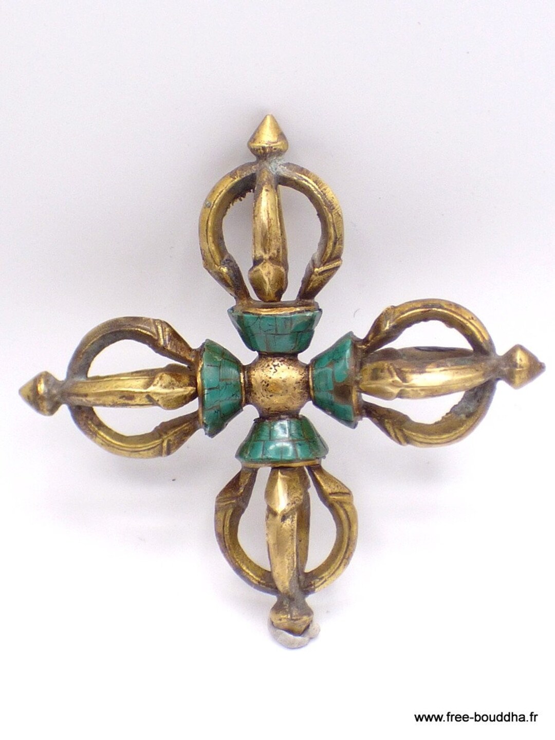 Double Dorje Buddhist Vajra 4 Branches Brass and Turquoise, Dd1.2 - Etsy
