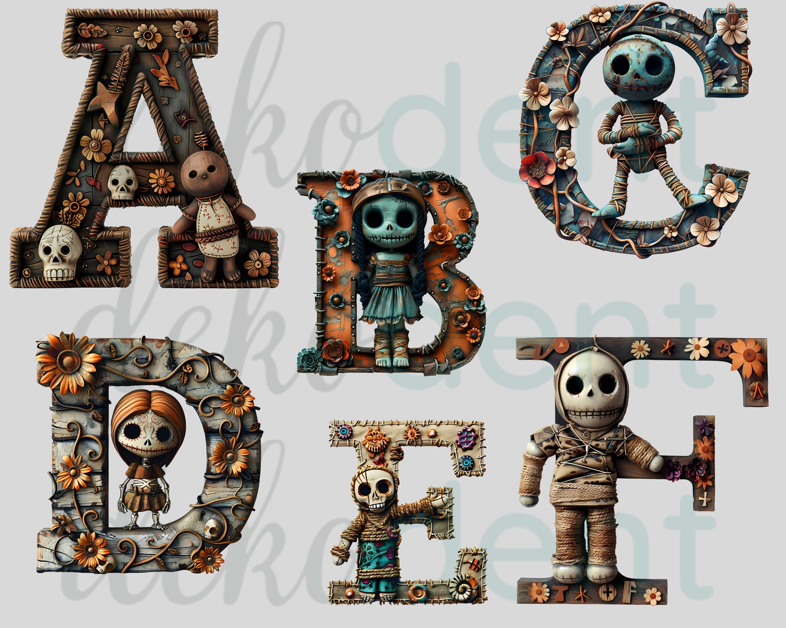 Clipart Alphabet Voodoo 26 Letters With Voodoo Dolls Digital Download ...