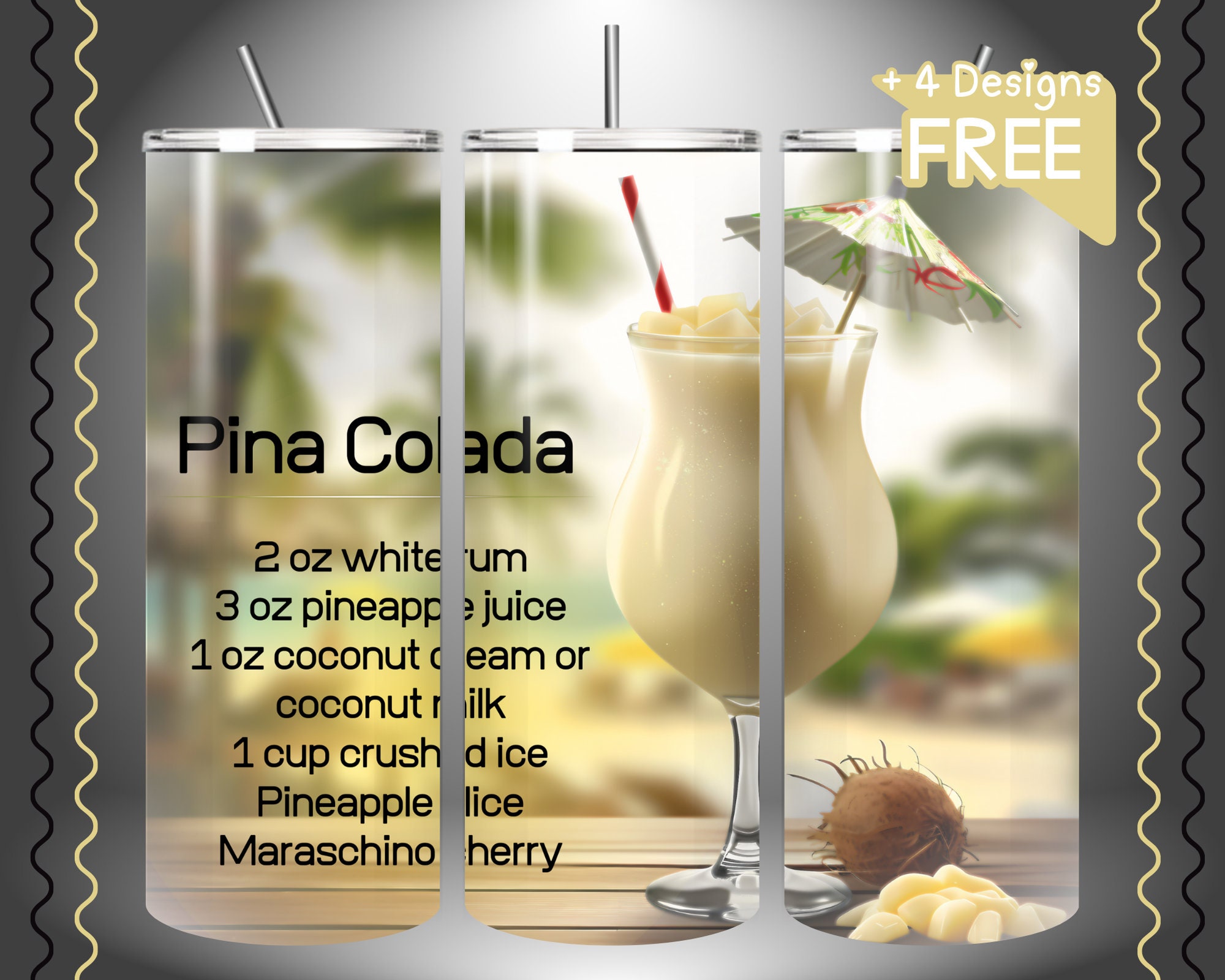 Pina Colada Tumbler Design Cocktail Tumbler Wrap Png-png Digital ...