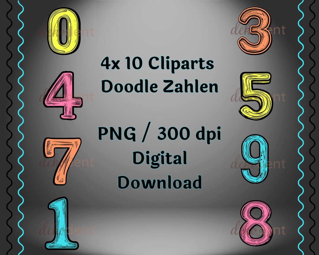 Doodle Numbers Clipart Bundle Dalmatian, Zebra and Leopard Background ...