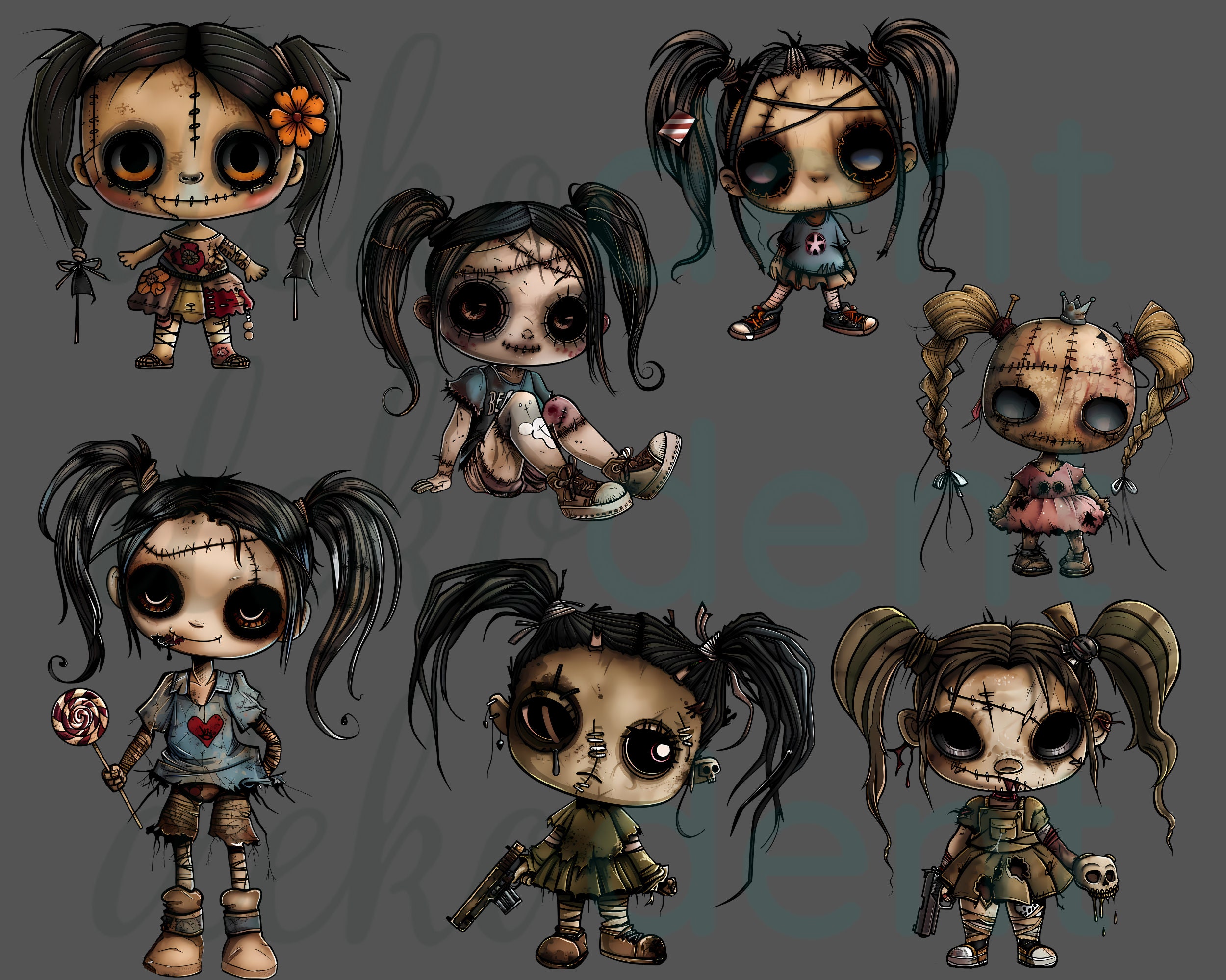 Voodoo Doll Girls Clipart Set 35 Pngs Digital Download Christmas PNG ...