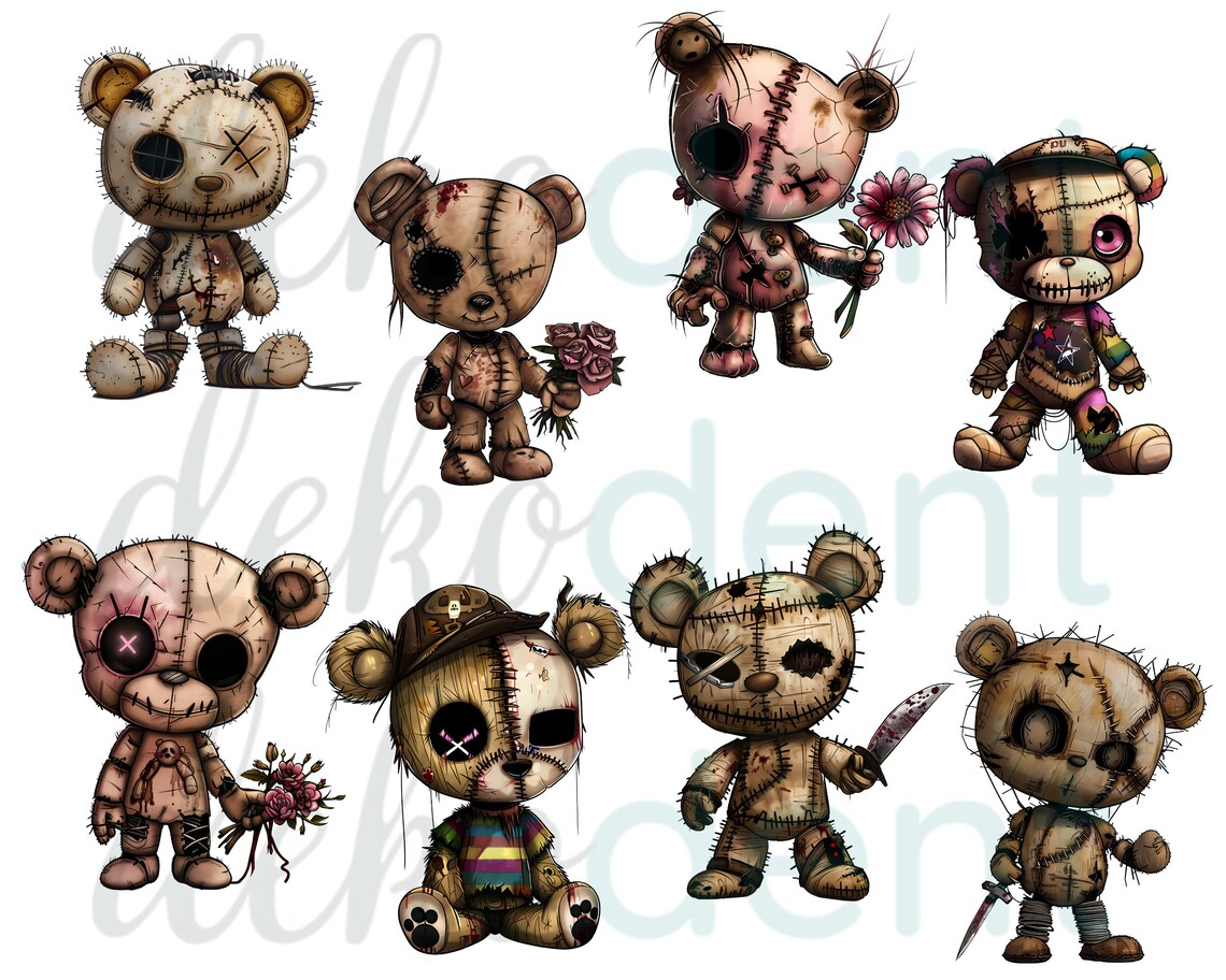 Voodoo Doll Teddy Bear Cliparts 46 PNG Digital Download Halloween ...