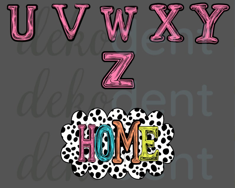 Doodle Alphabet Clipart Bundle Dalmatian, Zebra and Leopard Background ...