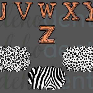 Doodle Alphabet Clipart Bundle Dalmatian, Zebra and Leopard Background ...