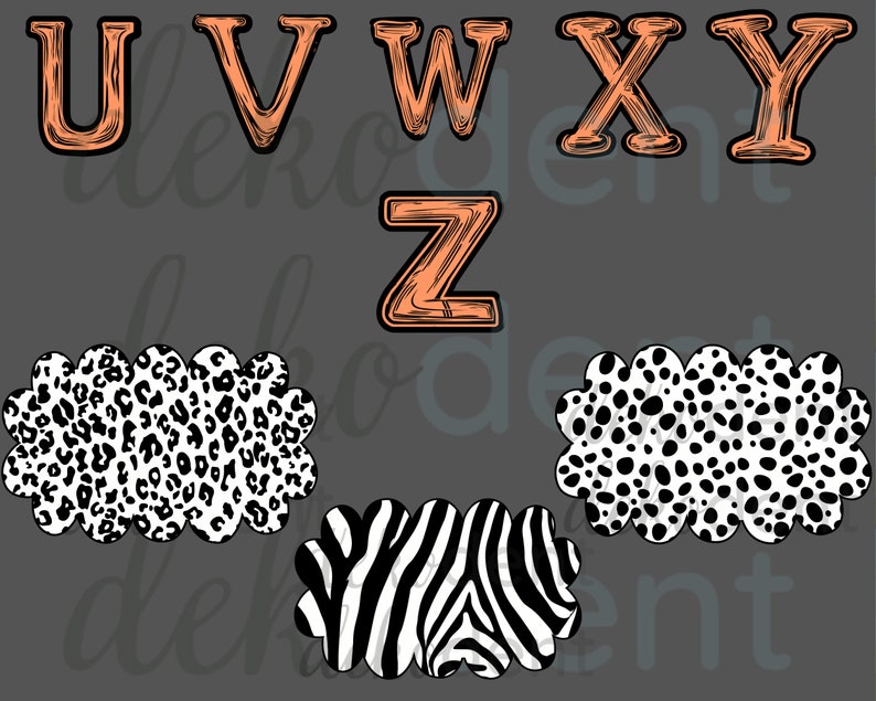 Doodle Alphabet Clipart Bundle Dalmatian, Zebra and Leopard Background ...