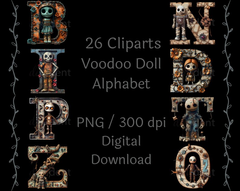 Clipart Alphabet Voodoo 26 Letters With Voodoo Dolls Digital Download ...