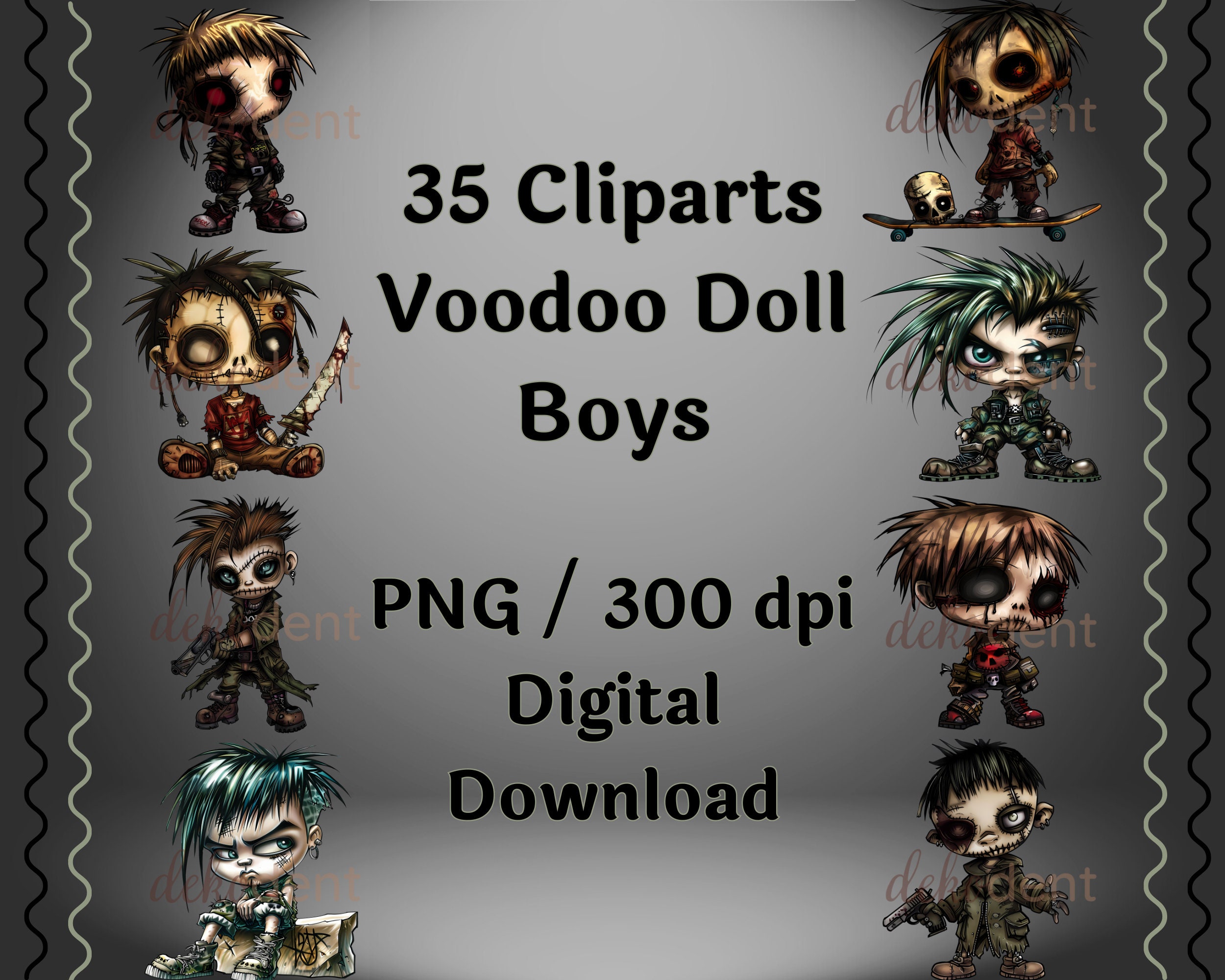 Voodoo Doll Boys Clipart Set 35 Pngs Digital Download Christmas PNG Rag ...
