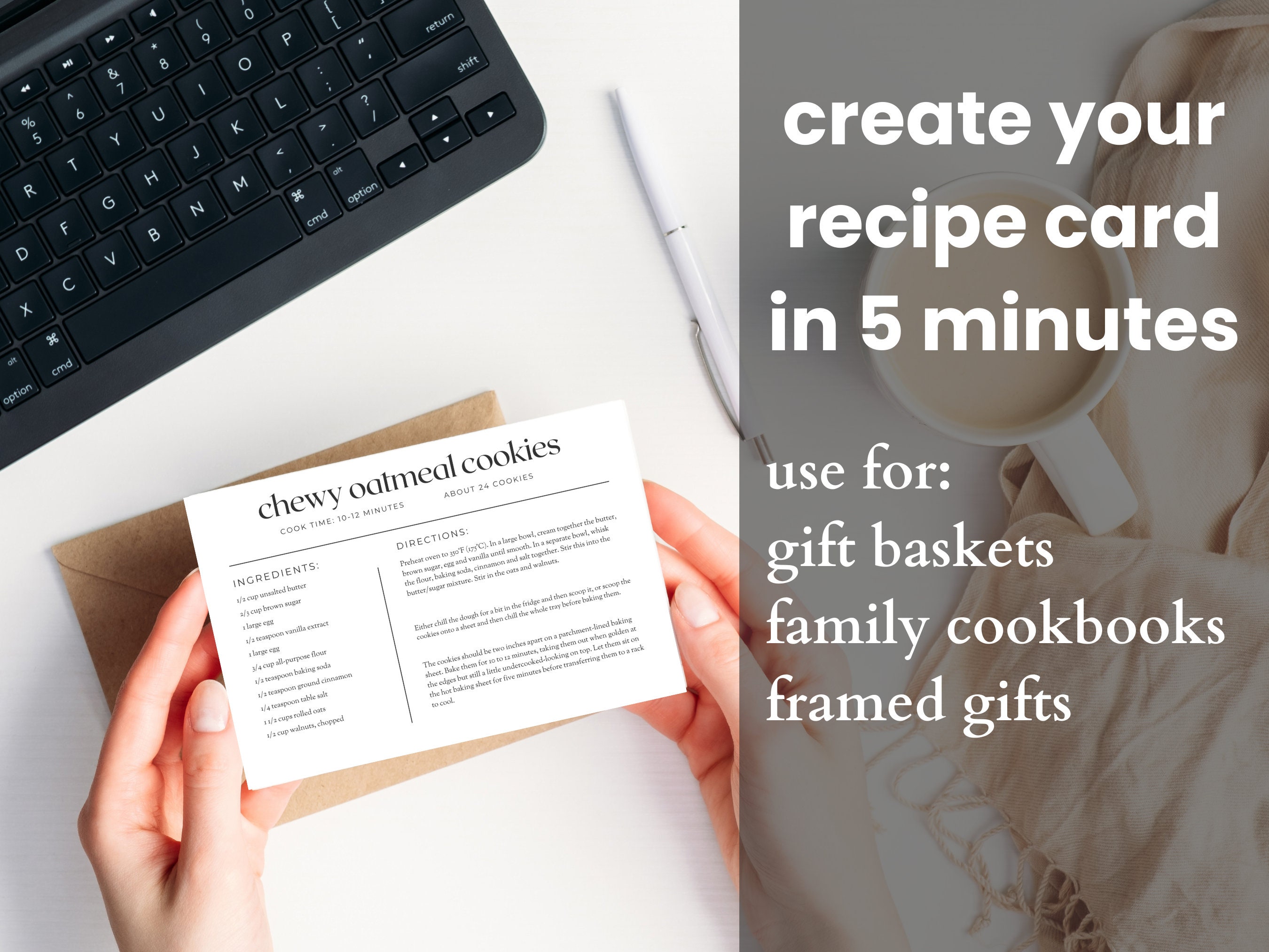 Editable Minimalistic Recipe Card Template | Modern Design | DIY ...