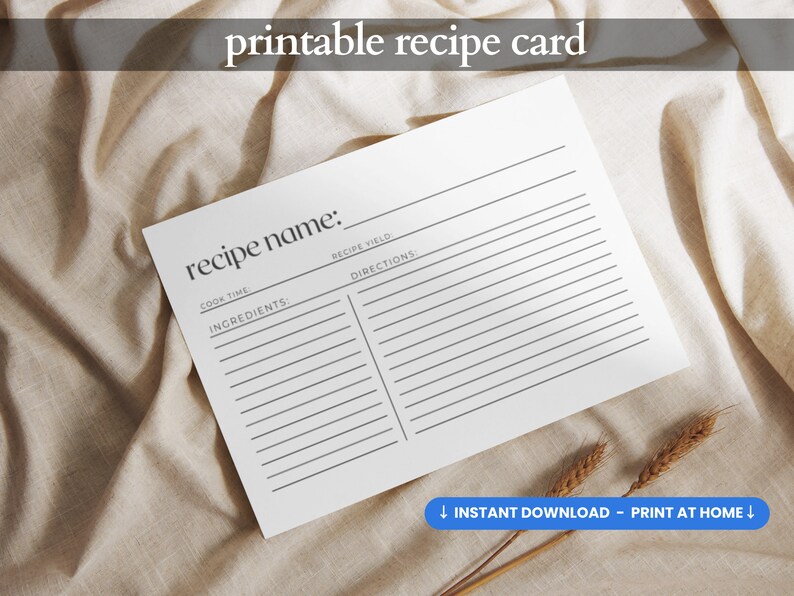Blank Recipe Card Print-at-home Recipe Cards Blank Canvas for Your ...