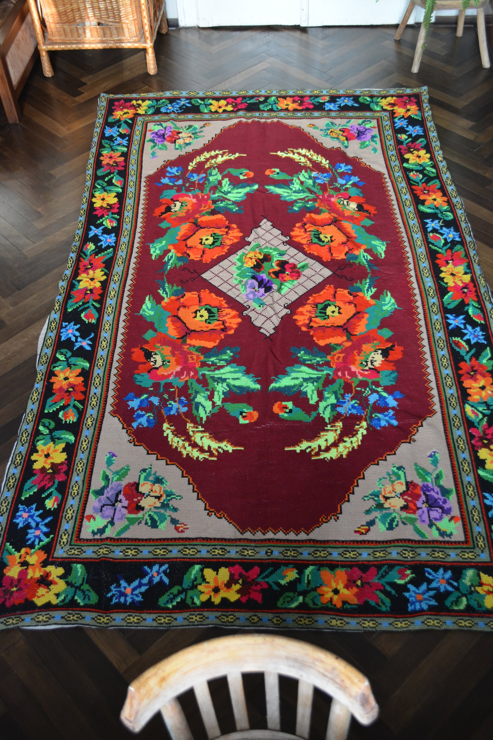 Antique Embroidered Carpet - Ukrainian Rug - Embroidered Carpet ...