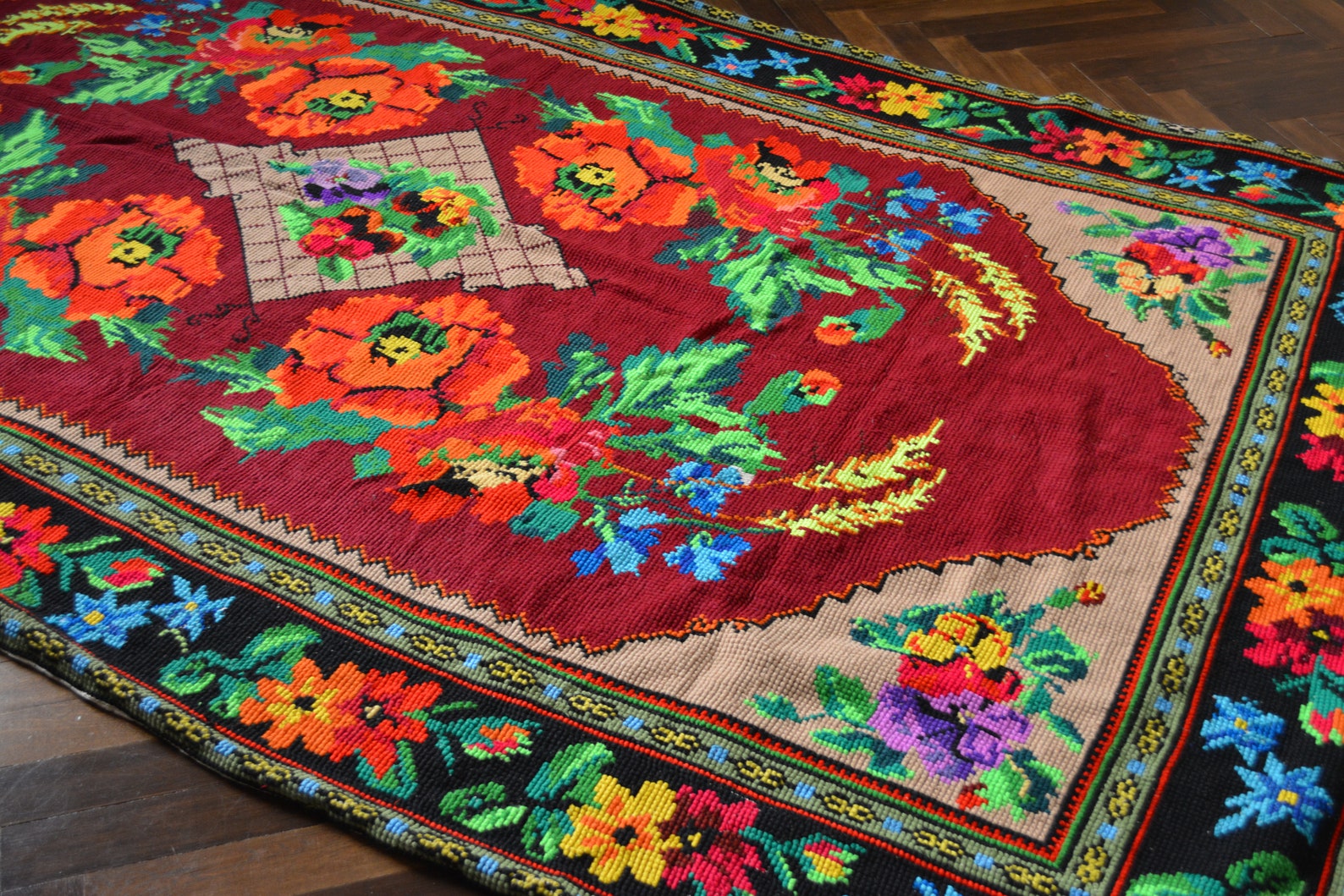 Antique Embroidered Carpet - Ukrainian Rug - Embroidered Carpet ...