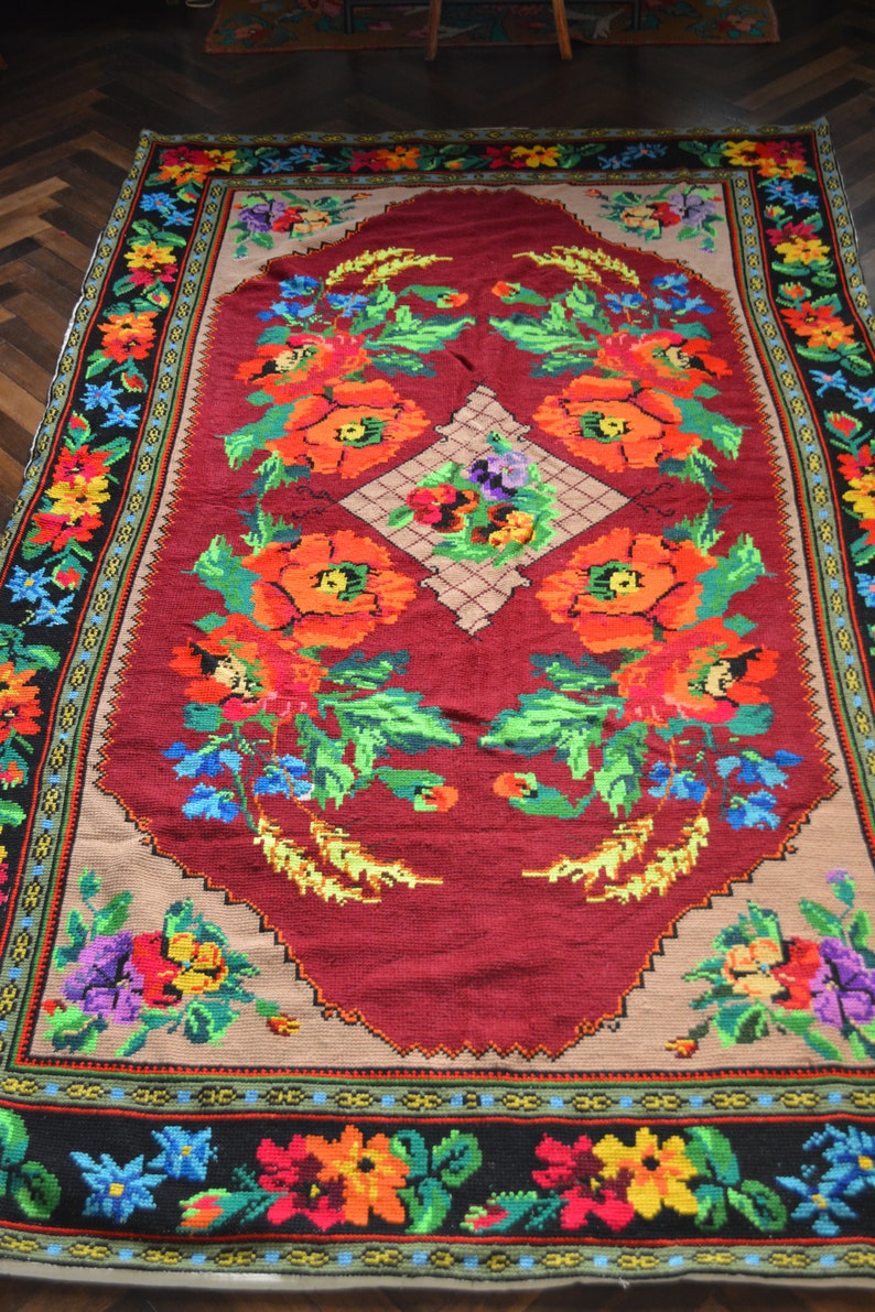 Antique Embroidered Carpet - Ukrainian Rug - Embroidered Carpet ...