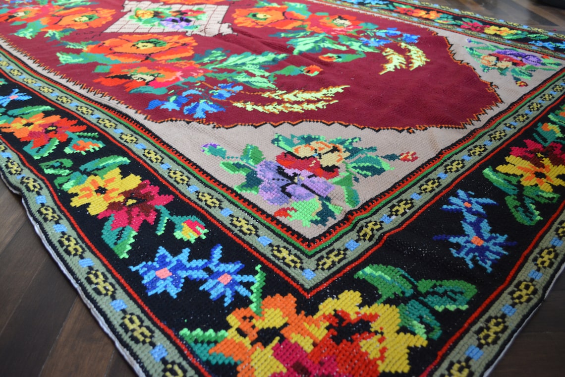 Antique Embroidered Carpet - Ukrainian Rug - Embroidered Carpet ...