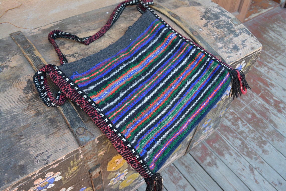 Handwoven Wool Shoulder Bag - Vintage Handwoven Wool Bag - Bessarabian ...
