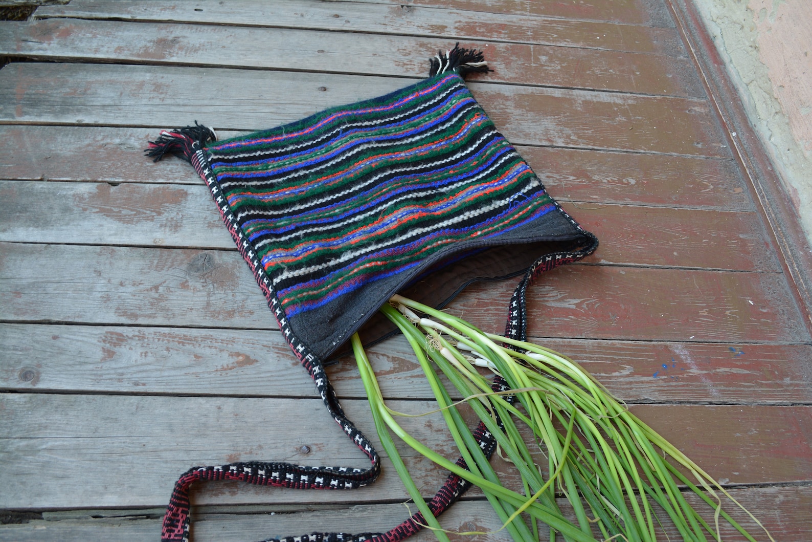 Handwoven Wool Shoulder Bag - Vintage Handwoven Wool Bag - Bessarabian ...