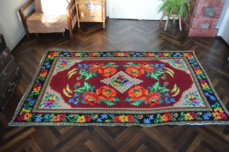 Antique Embroidered Carpet - Ukrainian Rug - Embroidered Carpet ...