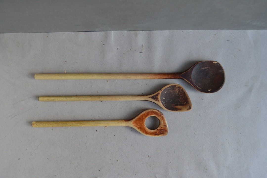 Cuchara de madera Juego de 3 Vintage ucraniano Principios de siglo ...
