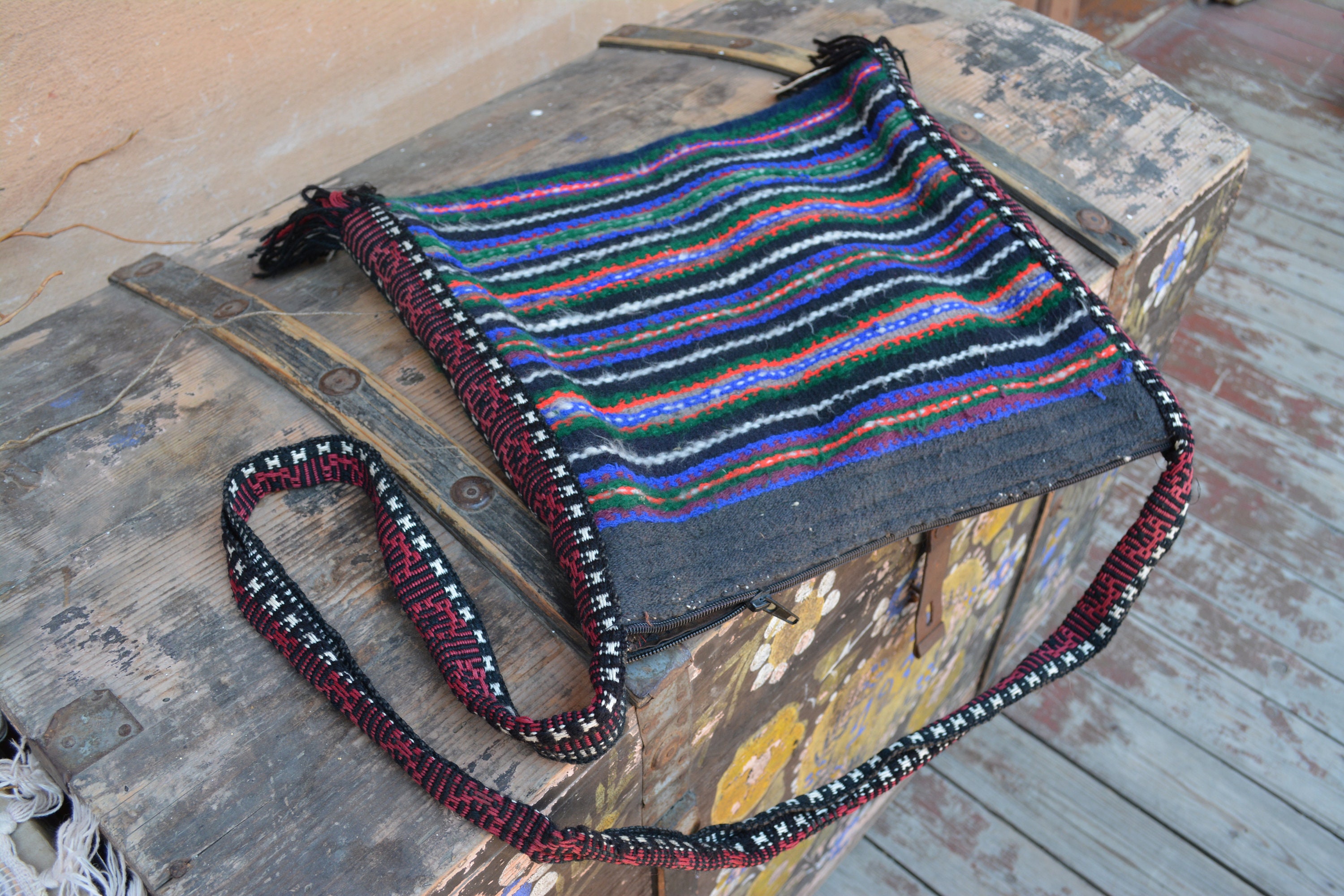 Handwoven Wool Shoulder Bag - Vintage Handwoven Wool Bag - Bessarabian ...
