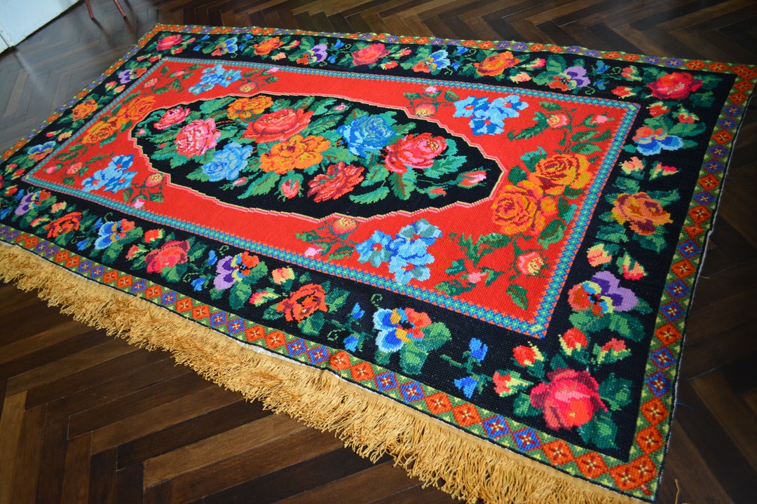 Antique Embroidered Carpet - Ukrainian Rug - Embroidered Carpet ...