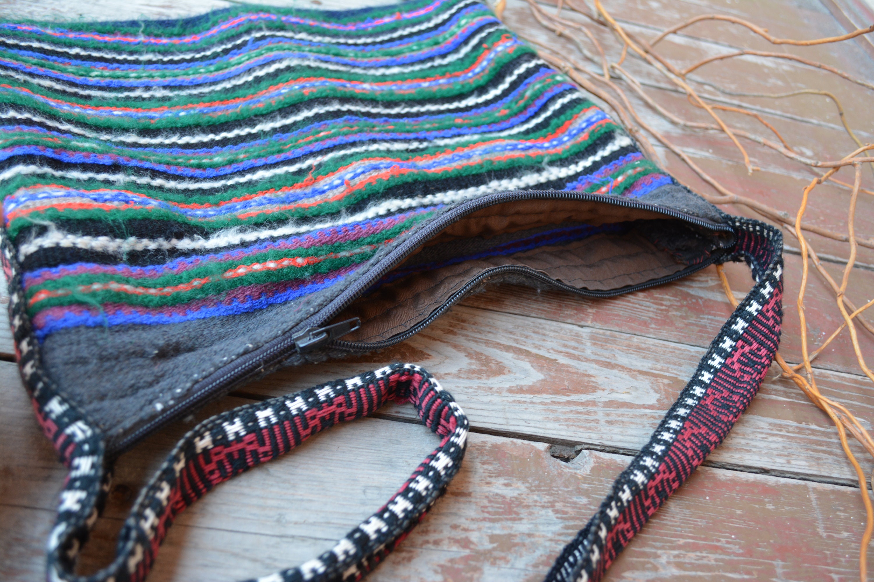 Handwoven Wool Shoulder Bag - Vintage Handwoven Wool Bag - Bessarabian ...