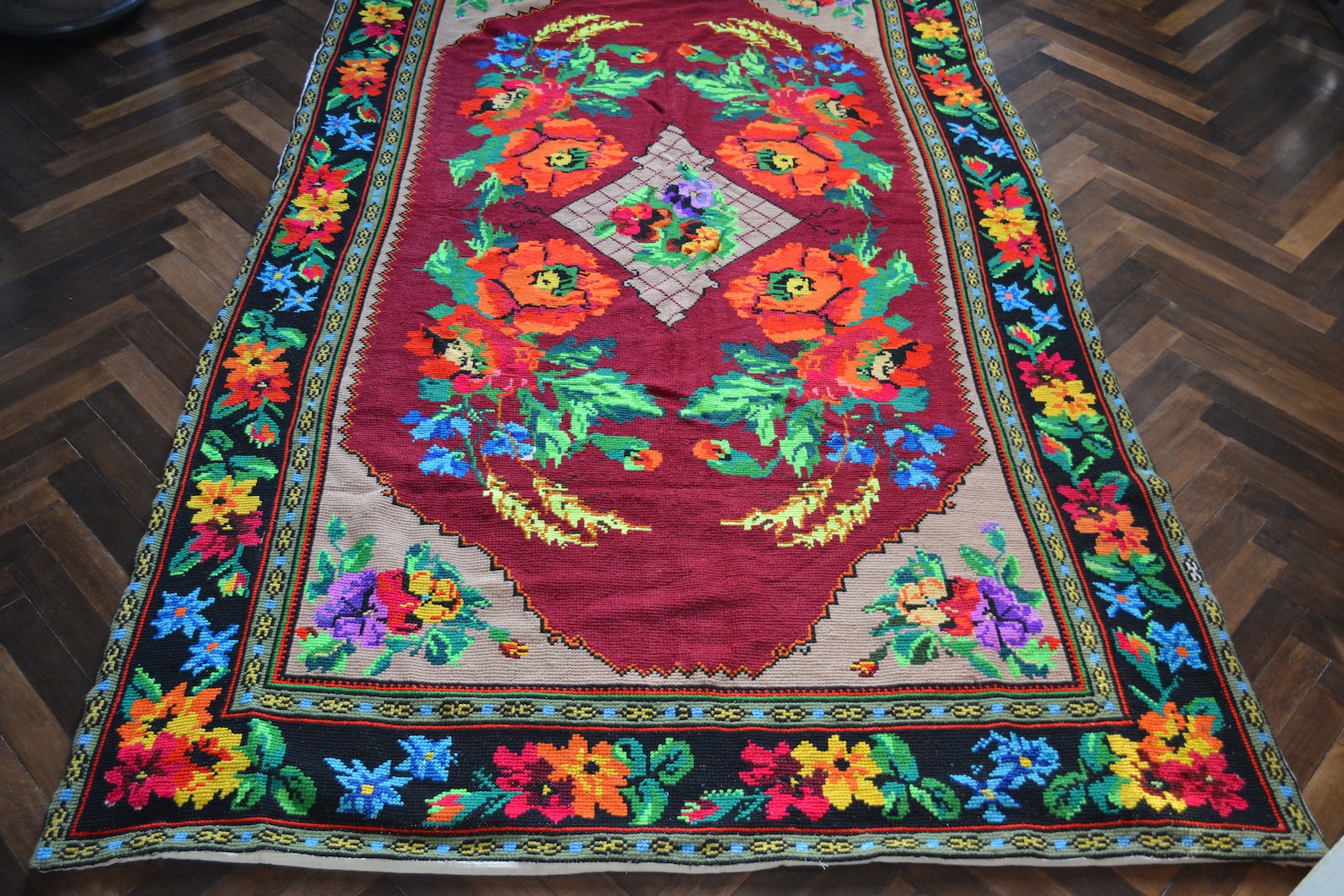 Antique Embroidered Carpet - Ukrainian Rug - Embroidered Carpet ...