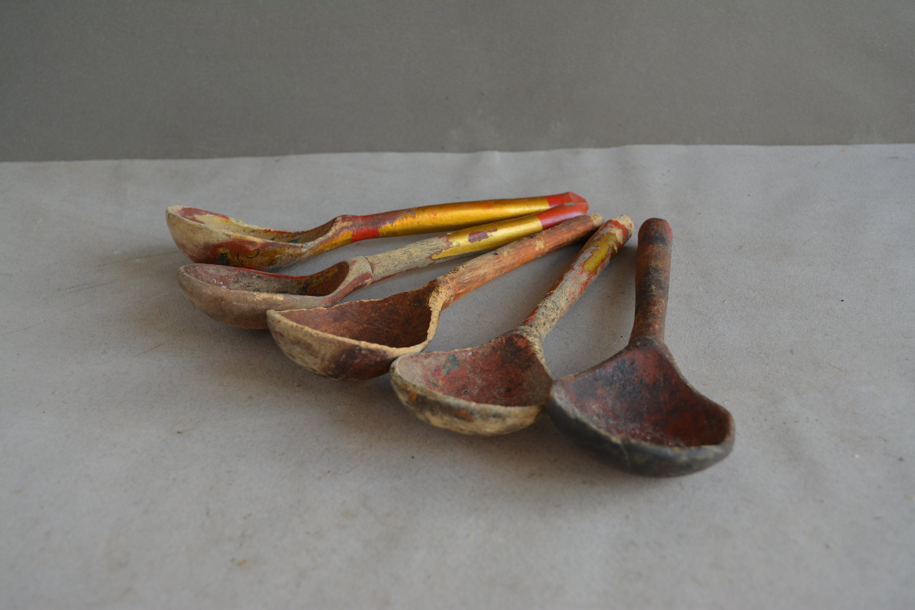 Wooden Spoon - Set of 5 - Ukrainian Vintage - Beginning of the Century ...