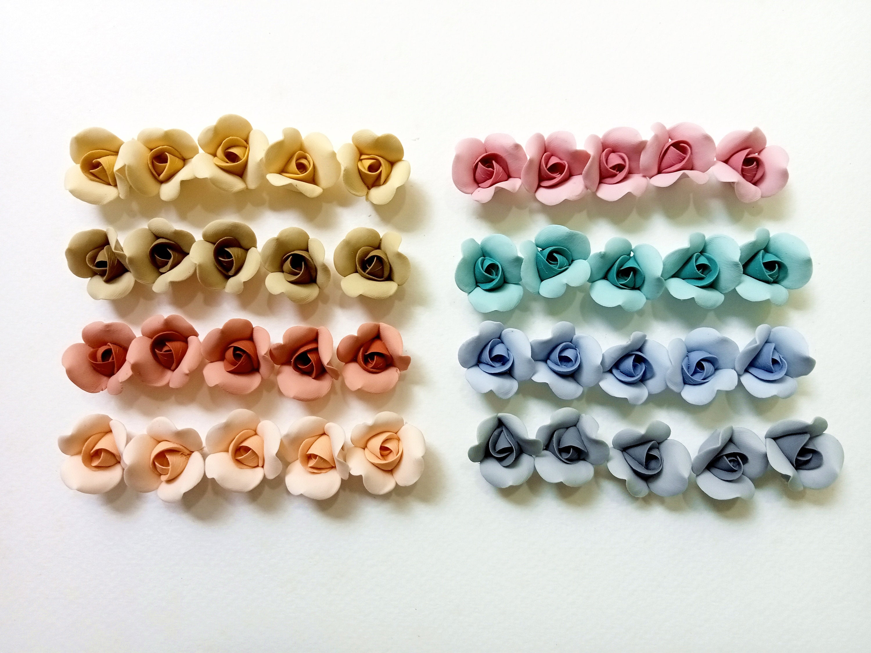 6 EARTHTONE ROSE CABOCHON, Earth Tone Roses, Handmade Clay Rose, Tiny ...