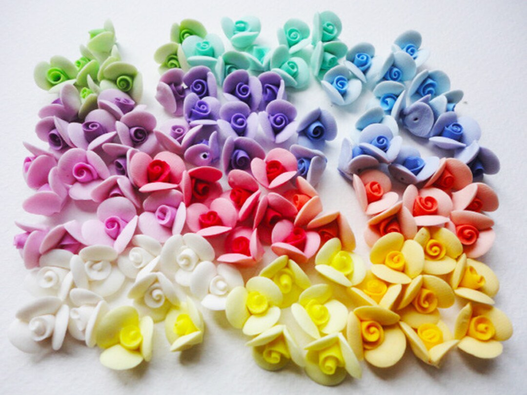 10 TINY ROSES, Pastel Tiny Rose, Tiny Rose Cabochon, Cold Porcelain ...
