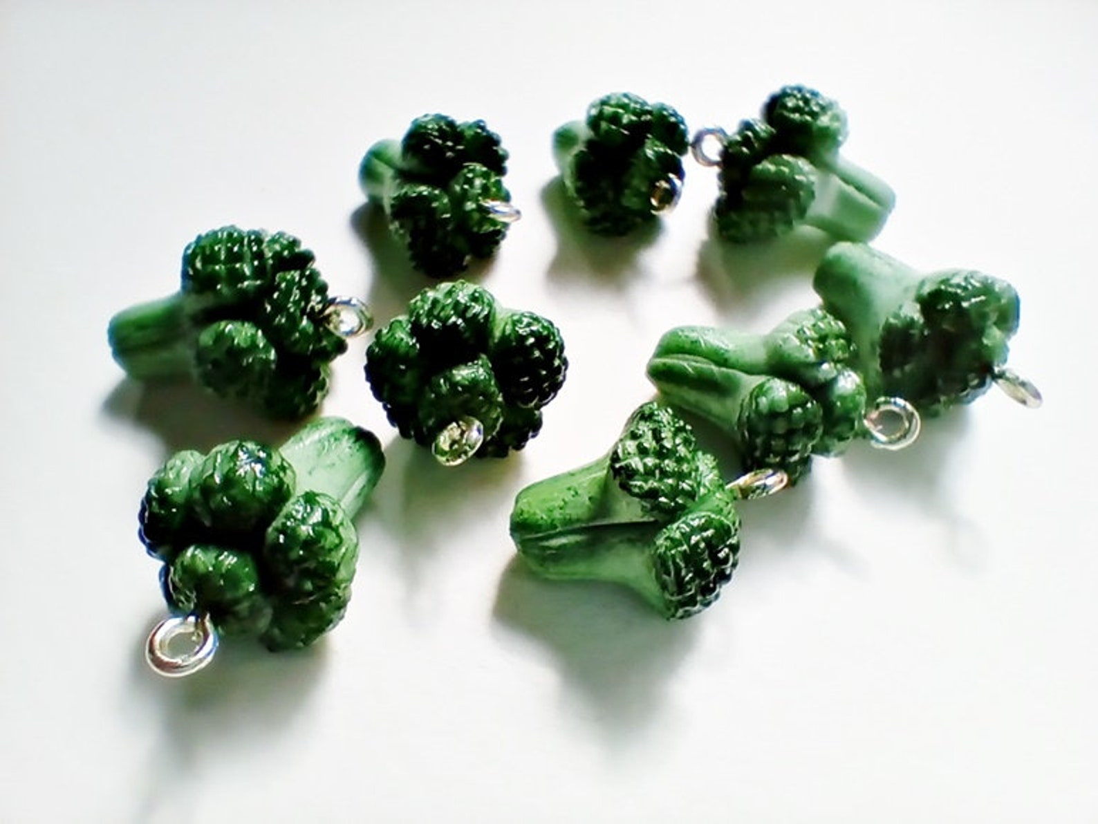 2 BROCCOLI CHARM, Cold Porcelain Veggie, Jewelry Charm, Miniature ...