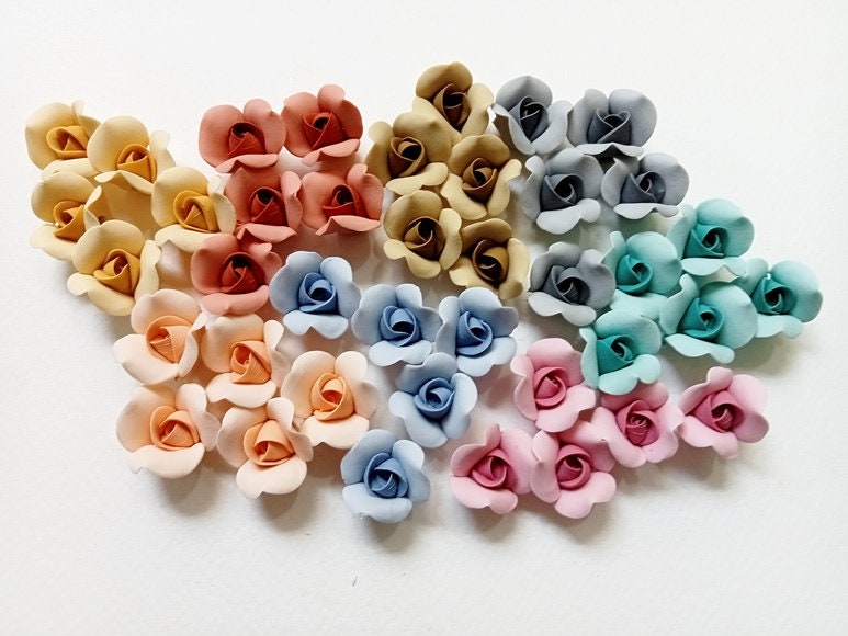 6 EARTHTONE ROSE CABOCHON, Earth Tone Roses, Handmade Clay Rose, Tiny ...