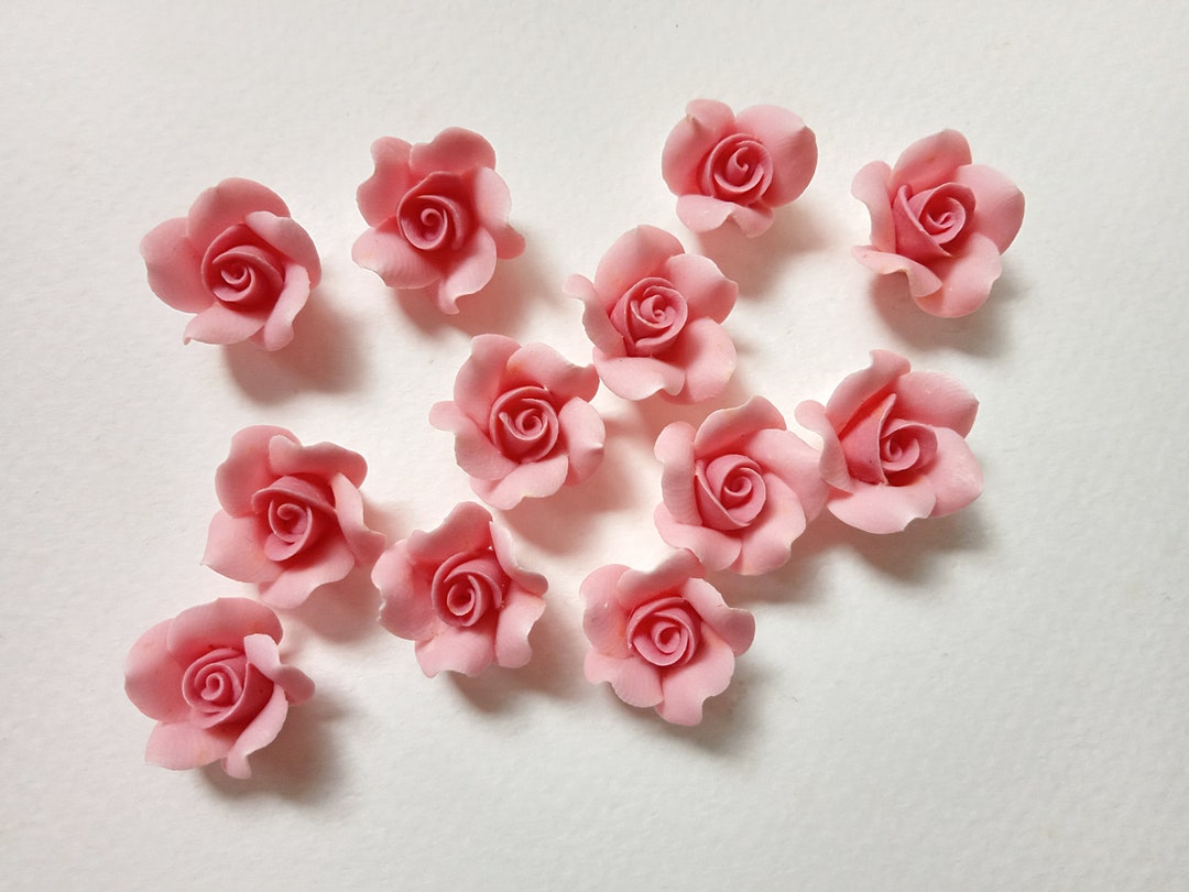 12 ROSE CABOCHON, Earth Tone Roses, Handmade Clay Rose, Tiny Rose ...