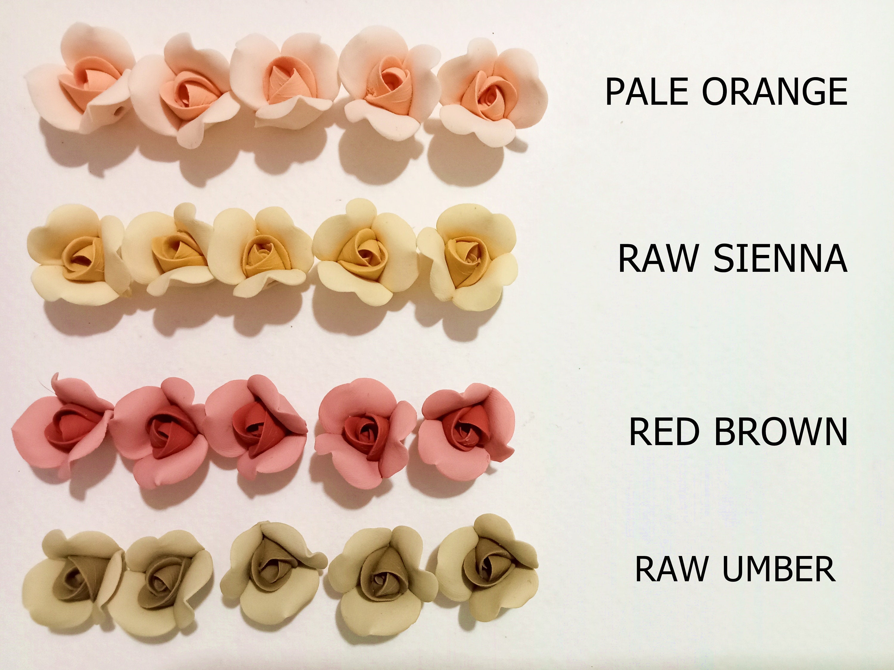 6 EARTHTONE ROSE CABOCHON, Earth Tone Roses, Handmade Clay Rose, Tiny ...