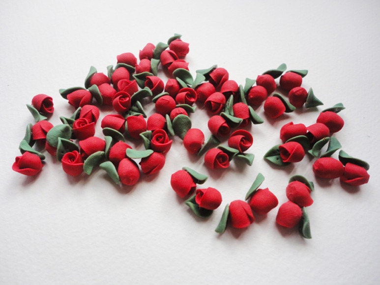 TINY RED ROSEBUDS, Tiny Rose Bud, Rose Bud Cabochon, Clay Rose Bud ...