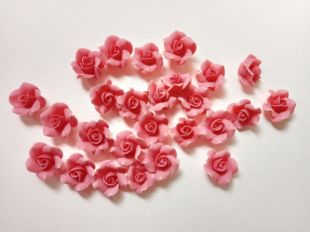 26 ROSE CABOCHON, Earth Tone Roses, Handmade Clay Rose, Tiny Rose ...