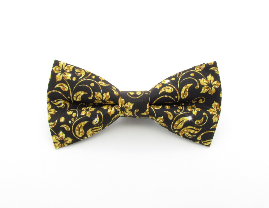 Golden Floral Bowtie - Gold Glitter and Black Print | Vintage Bowtie ...