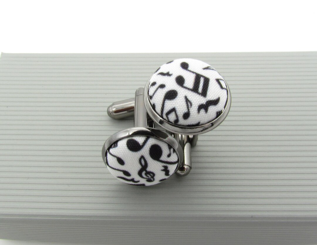Music Note Cufflinks - Black and White Musical Patterned Cufflinks ...