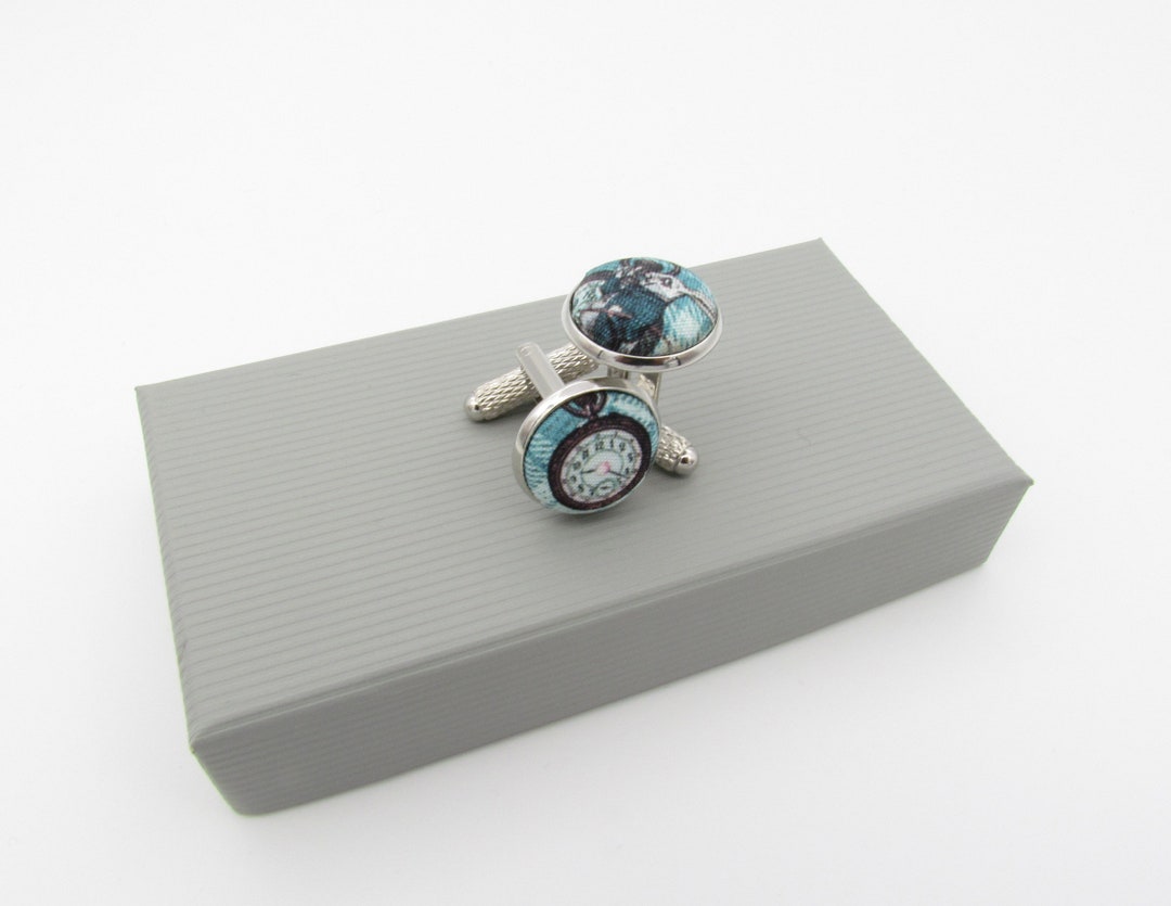 White Rabbit Cufflinks - Blue Pocket Watch Cufflinks | Wonderland ...