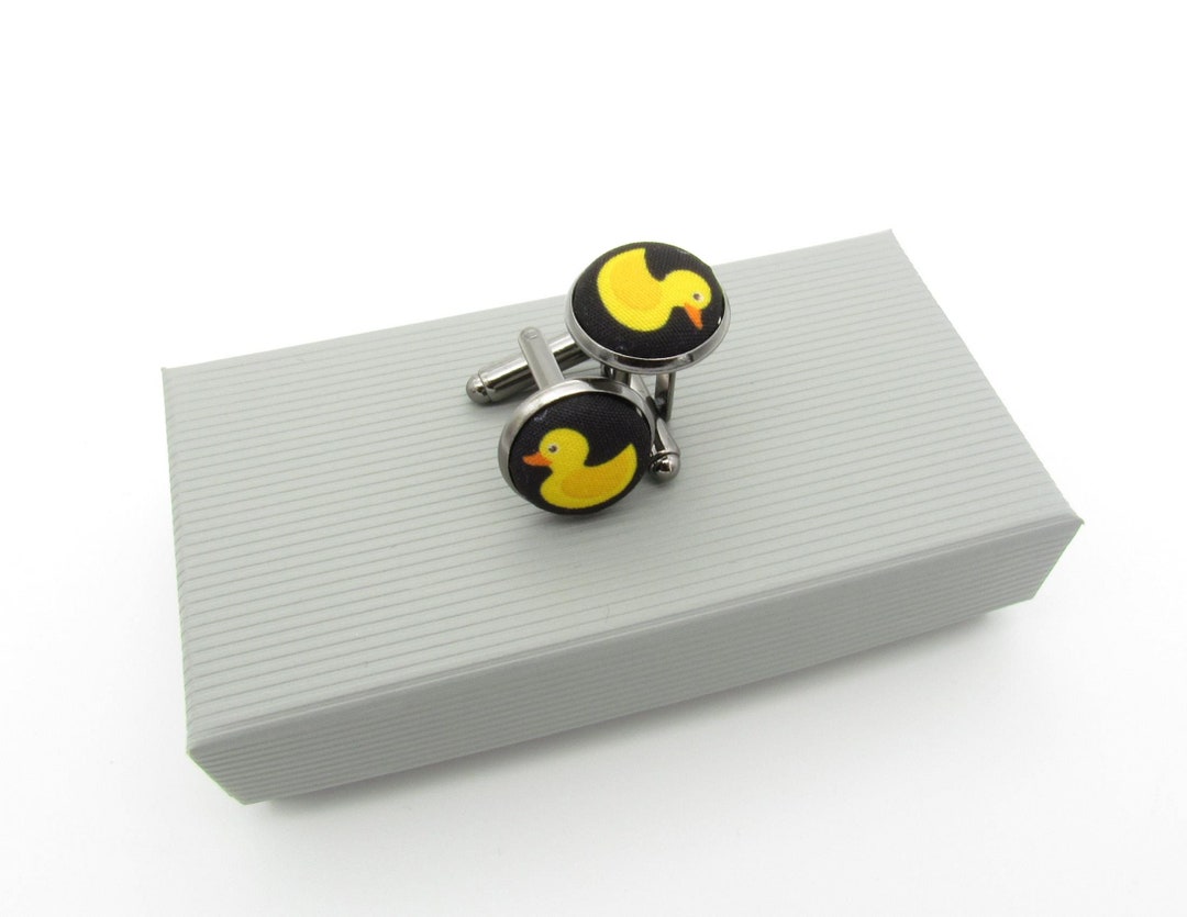 Rubber Duck Cufflinks - Yellow Duck on Black Background Fabric Cufflink ...