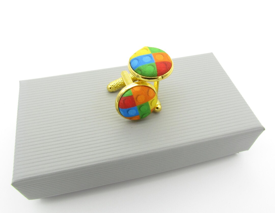 Building Block Patterned Cufflinks - Bright Multicoloured Cufflinks ...