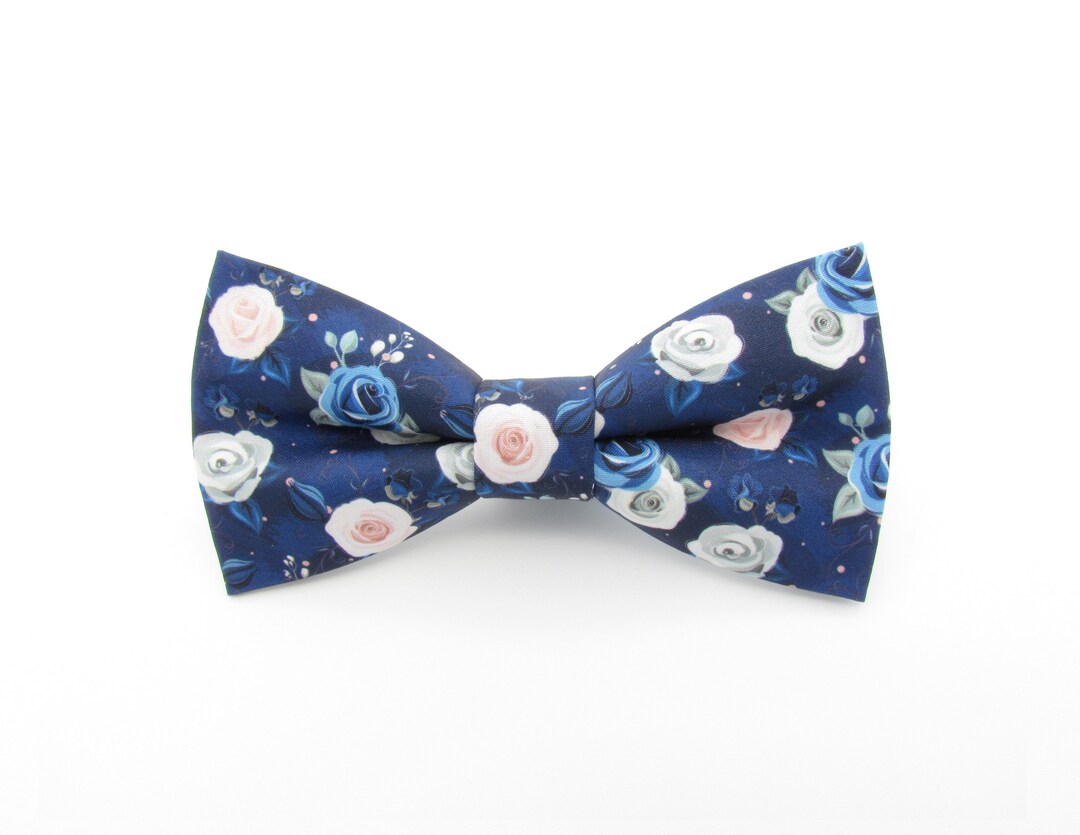 Elegant Blue & Pink Rose Bowtie Set - English Rose Patterned Bowtie ...
