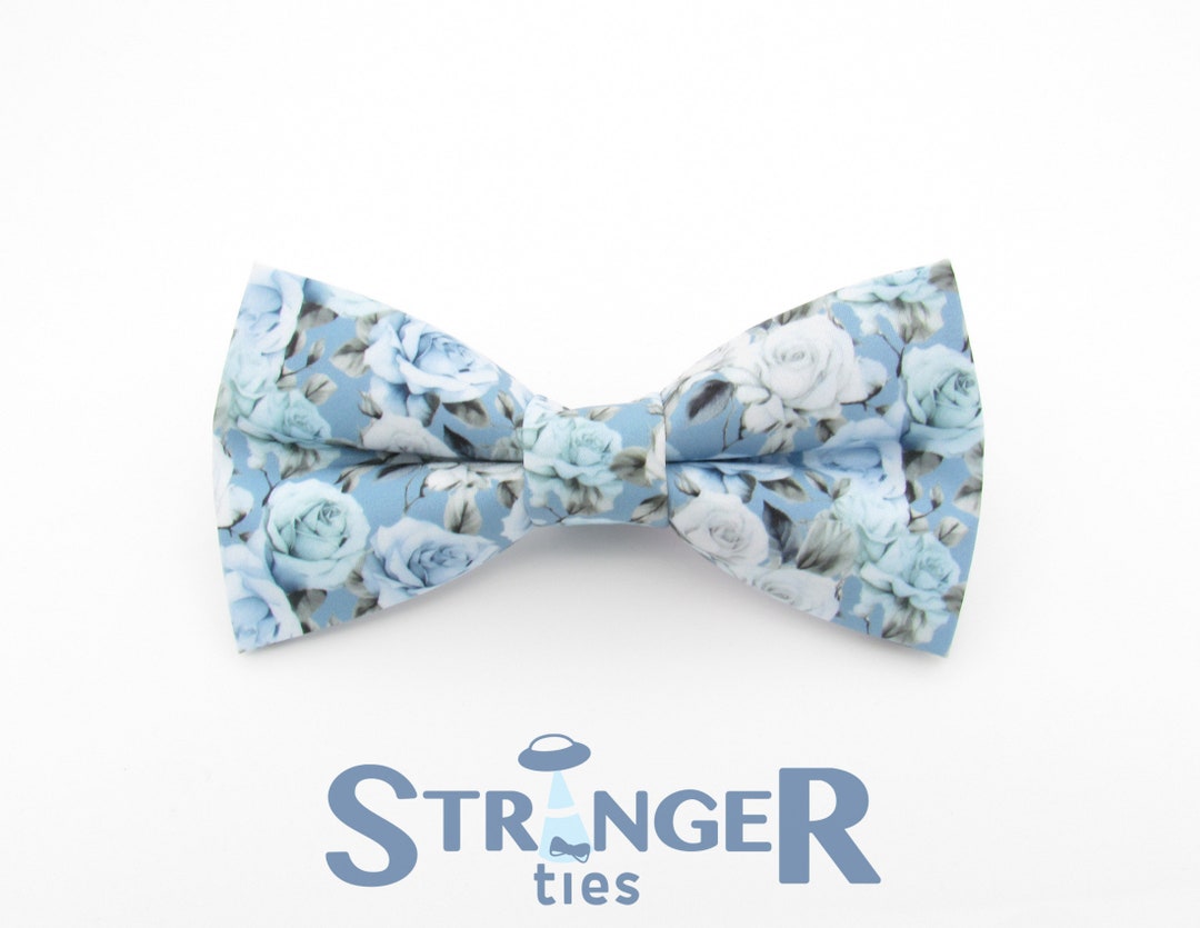Blue and White Rose Bowtie Dusky Blue Bowtie Floral Summer Wedding Elegant Wild Rose Bowties ...
