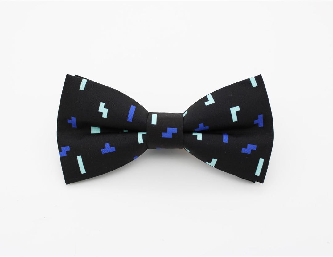 Blue & Black Arcade Bowtie - Block Game Puzzle Bowtie | Retro 8-bit ...
