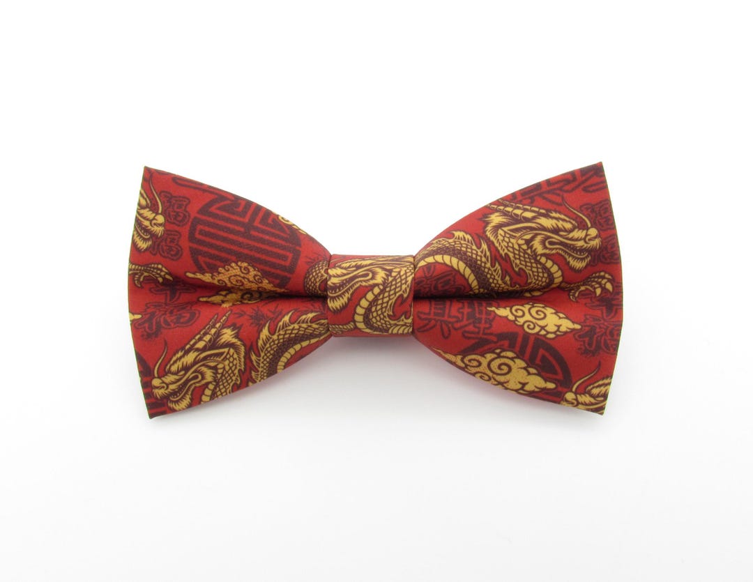 Red Dragon Patterned Bowtie Set - Asian Style Dragon | Red and Gold ...