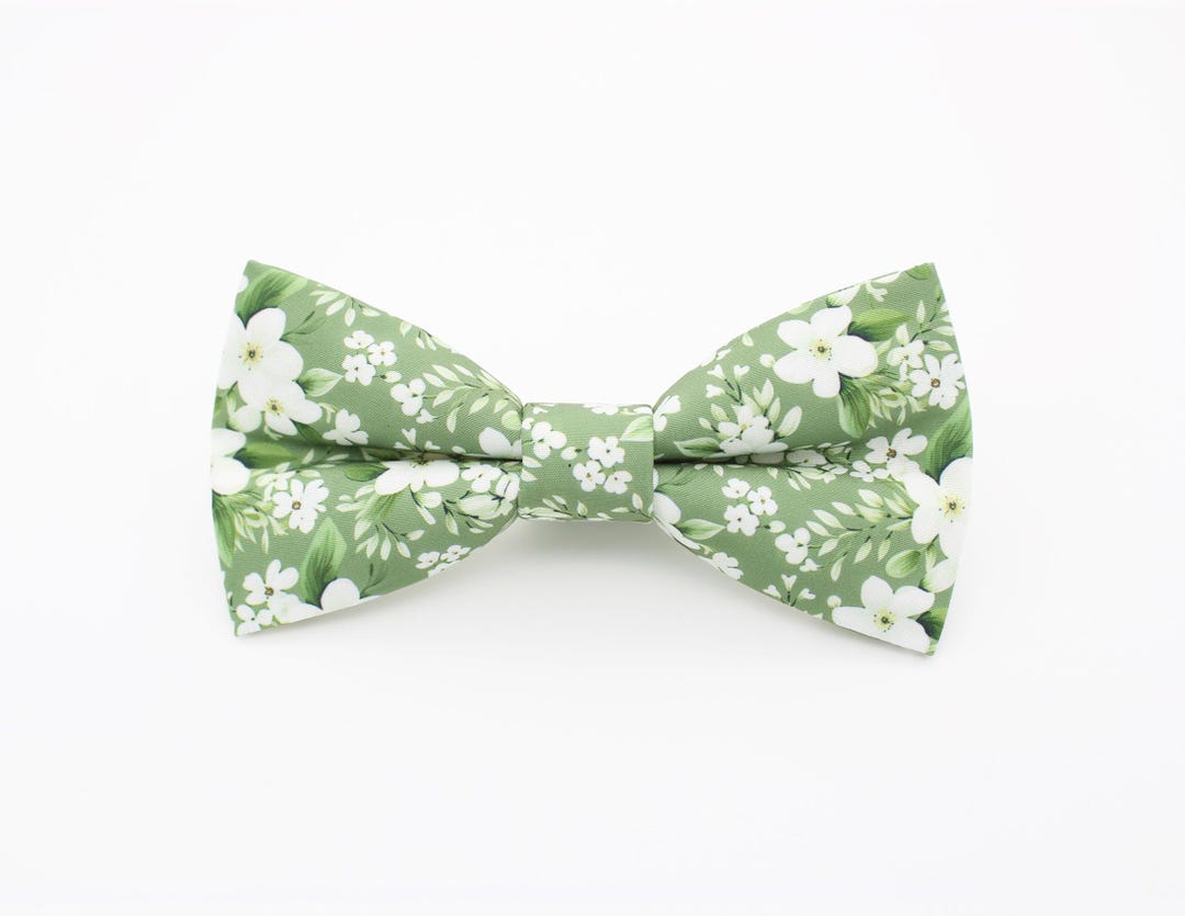 Sage Green Floral Bowtie - Green Flower Print Bow Tie | Wedding or ...