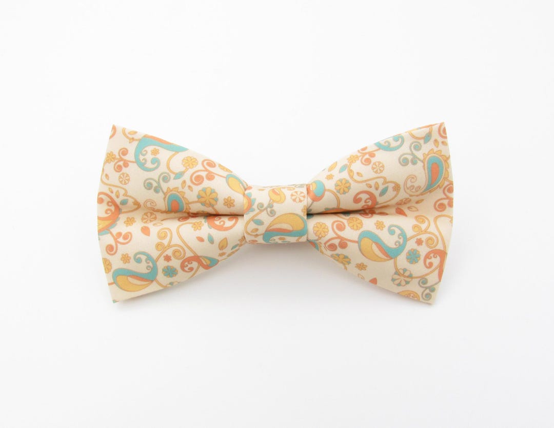 Peach Pastel Paisley Bowtie Set - Summer Wedding | Autumn Bowtie | Floral | Elegant Bowtie ...