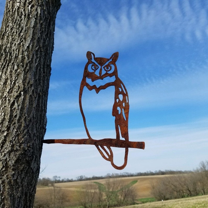 Great Horned Owl on a Branch Metal Bird Tree Hammer Stake - Etsy