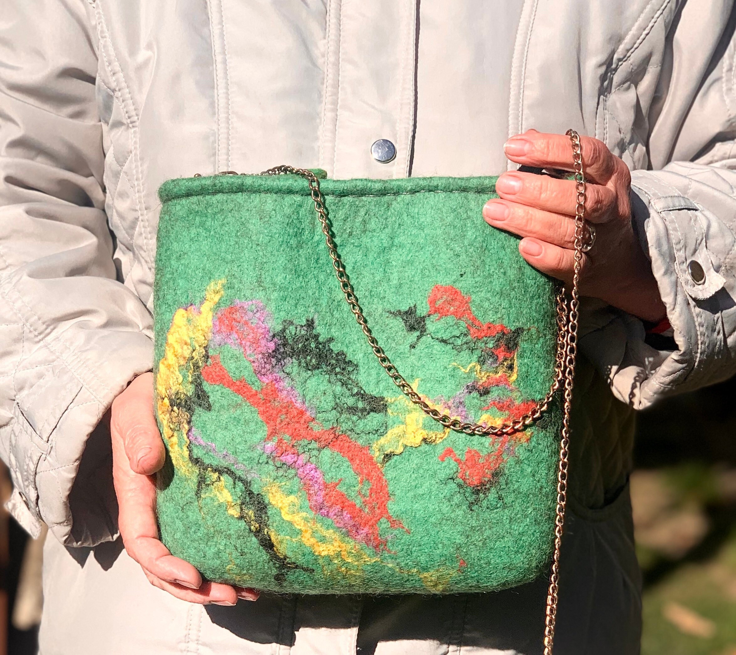 Art & Collectibles Clutch Ladies bag Handmade bag. Artistic bag Wool ...