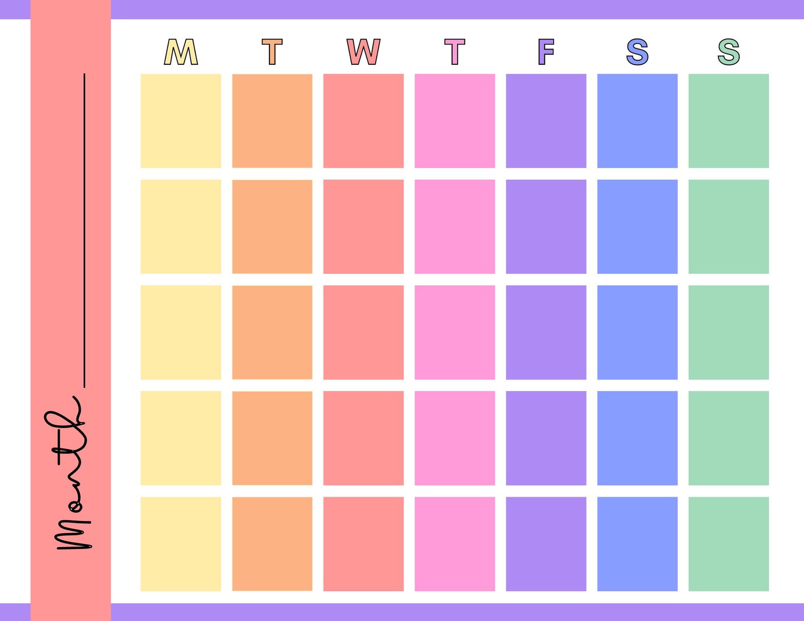 Colorful Blank Calendar Printable Instant Download - Etsy